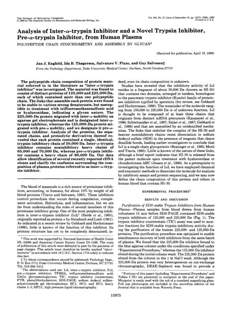 PDF Analysis Of Inter Alpha Trypsin Inhibitor And A Novel Trypsin