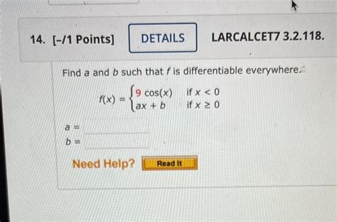 Solved Find A And B Such That F Is Differentiable