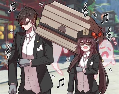 Hu Tao Zhongli And Boo Tao Genshin Impact Drawn By Hayarob Danbooru