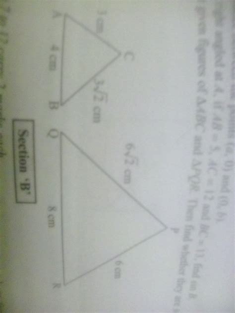 observe the given figures of triangle abc and triangle pqr then find