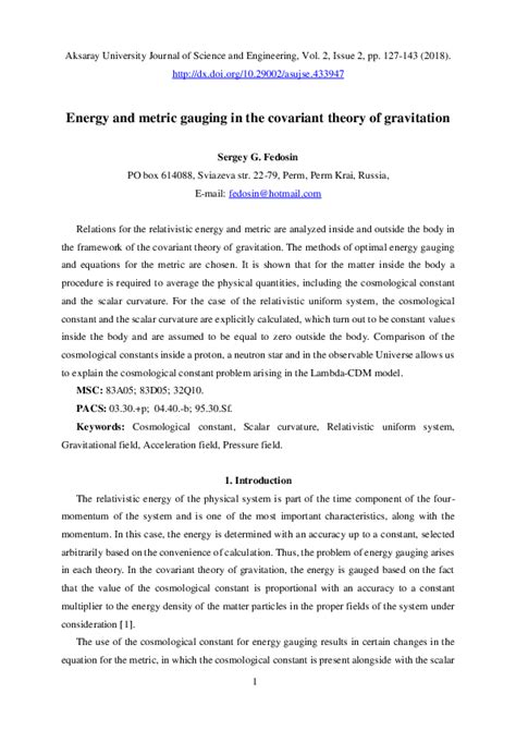 Pdf Energy And Metric Gauging In The Covariant Theory Of Gravitation