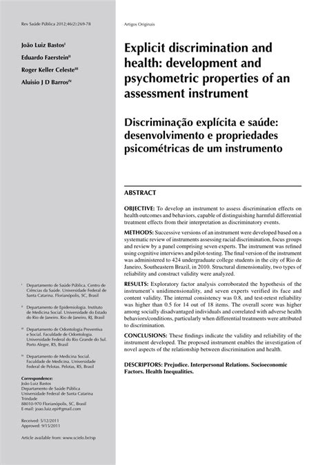 Pdf Explicit Discrimination And Health Development And Psychometric