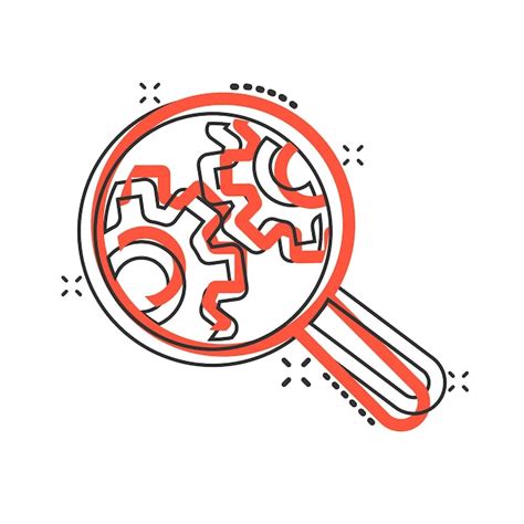 Lupa Con Icono De Engranaje En Estilo Cómic Ilustración De Vector De