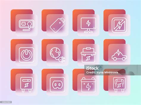 세트 라인 번개 없음 전기 콘센트 도구 상자 전기 기사 자동차 배터리 플러그가 있는 글로벌 에너지 행성 스마트 Tv 및 배터리 충전 아이콘 벡터 건설 산업에 대한 스톡 벡터