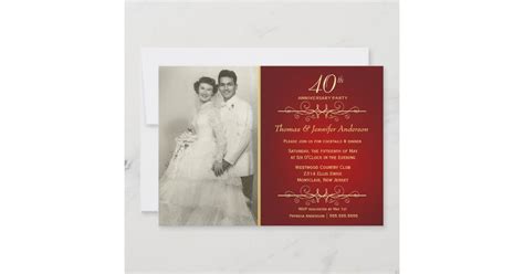 Elegant 40th Ruby Wedding Anniversary Invitations Zazzle