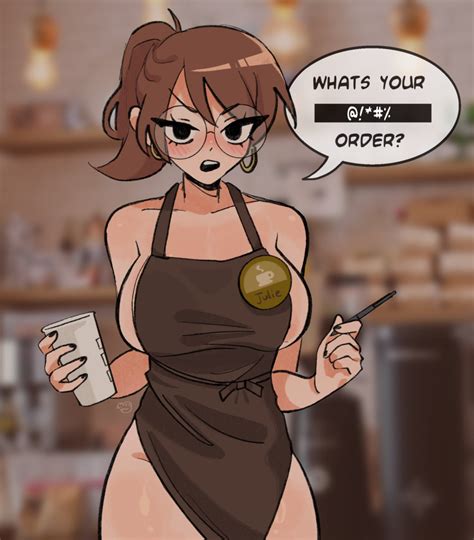 Rule 34 1girls Apron Apron Only Bare Shoulders Barista Big Breasts