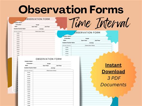 Observation Form Classroom Observation Form Time Interval
