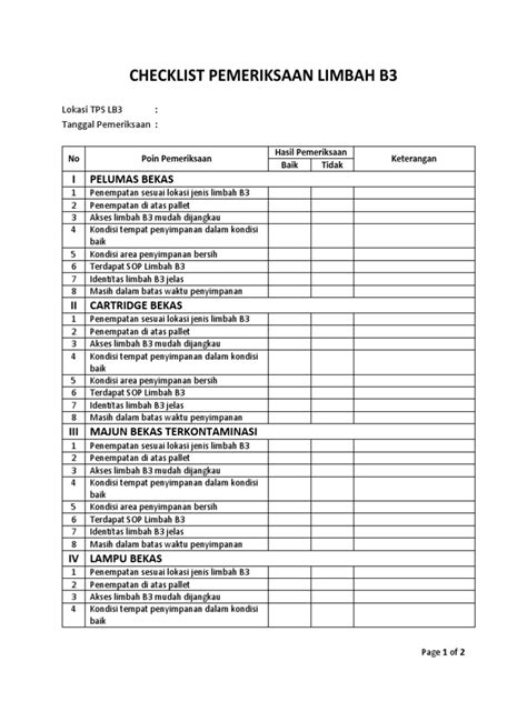 Form Inspeksi Pengelolaan Limbah B3 Pdf