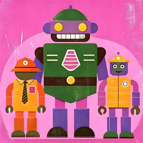 A Fun And Colorful Illustration Featuring Three Robots Perfect For