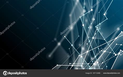 Abstract Futuristic Blockchain Blurred Background Molecules Technology