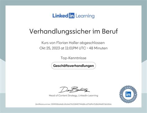 Florian H Auf Linkedin Certificate Of Completion