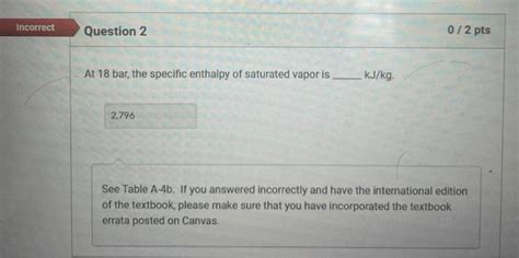 Solved At 18 Bar The Specific Enthalpy Of Saturated Vapor