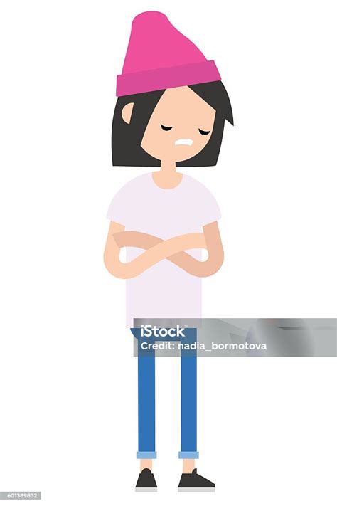 비니 모자 만화 일러스트를 입고 슬픈 기분을 상하게 한 소녀 밀레니엄 세대에 대한 스톡 벡터 아트 및 기타 이미지 밀레니엄 세대 샐쭉한 십대 Istock