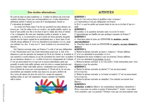 Écoles alternatives compréhension gé Deutsch DAF Arbeitsblätter pdf doc