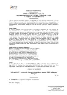 Référentiel M Adoption du Règlement budgétaire et financier RBF de Limoges Métropole