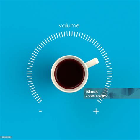 青の背景コーヒーの概念図では3 D レンダリングに分離されたボリューム コントロールのフォームでのコーヒーのカップの上から見る 3dの