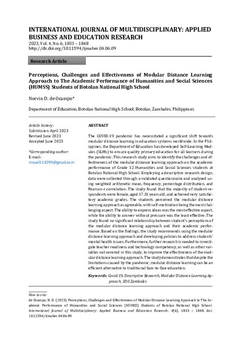 Pdf Perceptions Challenges And Effectiveness Of Modular Distance