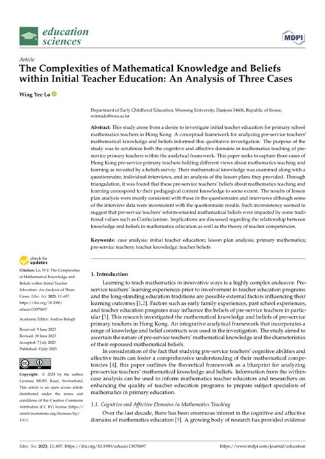 Pdf The Complexities Of Mathematical Knowledge And Beliefs Within