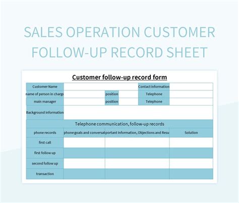 Sales Operation Customer Follow Up Record Sheet Excel Template And