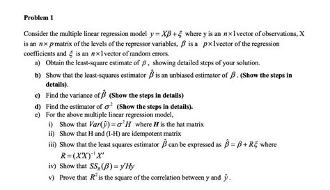 Solved Problem Consider The Multiple Linear Regression Chegg