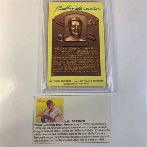 Hall Of Fame Plaque Autographed By Billy Herman Certified By Psadna