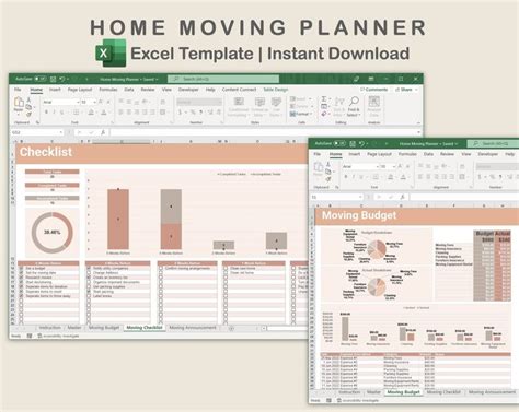 Home Moving Planner Excel Moving Budget Moving Checklist Relocation