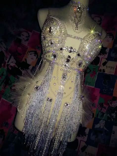 2017 Fashion Glisten Rhinestone Tassel Leotard Women Sexy Party Sequins