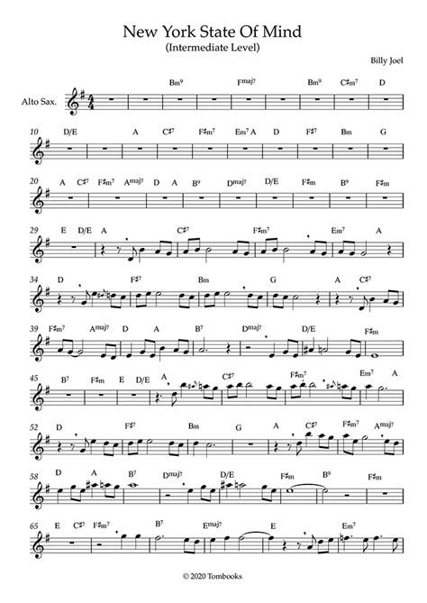 New York State Of Mind Intermediate Level Alto Sax Billy Joel