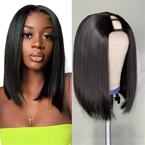 Rqy U Part Bob Wig Human Hair Brazilian Human Hair U Part Half Wigs For