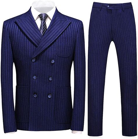 Buy KUDORO Mens Suits Piece Slim Fit Suit Double Breasted Pinstripe Suit Formal Wedding Tuxedo