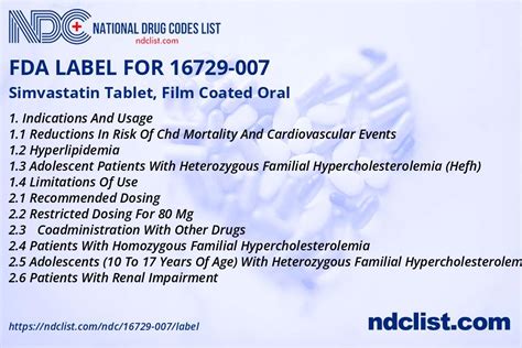 Fda Label For Simvastatin Tablet Film Coated Oral Indications Usage