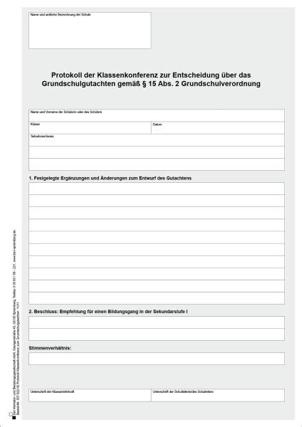 Protokoll Der Klassenkonferenz 50762200 BSN SPREMBERG Fachverla