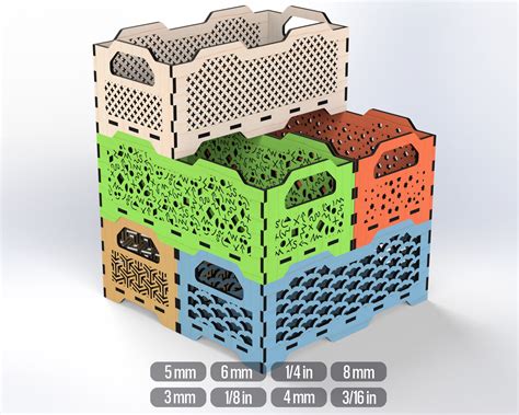 Stackable Crates 5 Different Boxes Bundle Svg Digital Download Laser