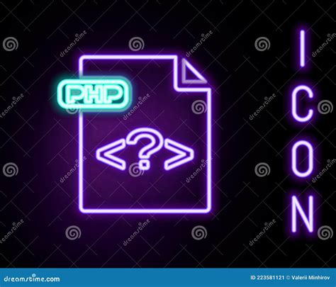 glowing neon line php file document download php button icon isolated