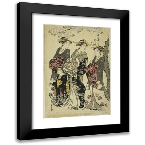 Chōbunsai Eishi x Black Modern Framed Museum Art Print Titled Komurasaki of the Kadotamaya