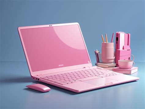 Premium Photo Pink Laptop Productivity Notebook For Working Remotely With Open Screen