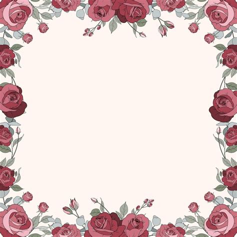 손으로 그린 빨간 장미 꽃 프레임 배경 프리미엄 벡터