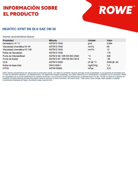 Aceite Rowe Hightec Synt RS DLS 5w30 (5lt) - Rephaus Repuestos
