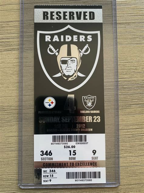 2012 Pittsburgh Steelers Oakland Raiders Official Nfl Ticket Stub 9