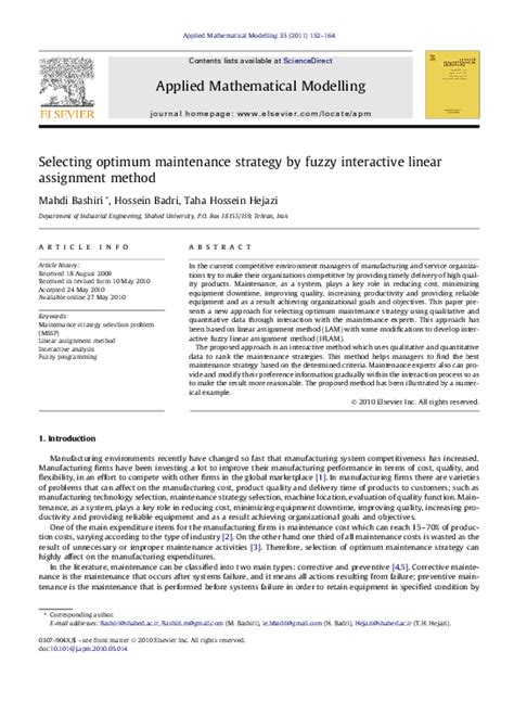 Pdf Selecting Optimum Maintenance Strategy By Fuzzy Interactive Linear Assignment Method