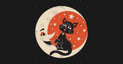 Vintage Halloween Moon Kitty Cat T Shirt Teepublic