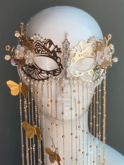 Whimsical Gold Butterfly Masquerade Mask Pearl Mask Masquerade Party