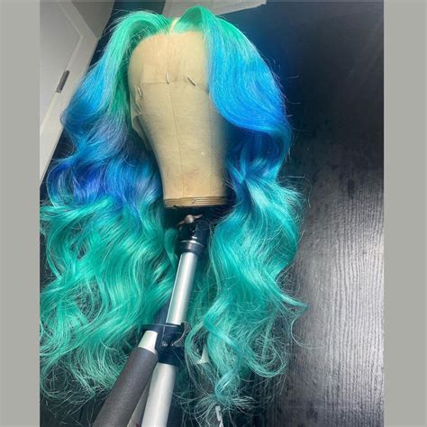 Real Human Hair Blue Gradient Color Lace Front Style Wig Prosp Hair Shop