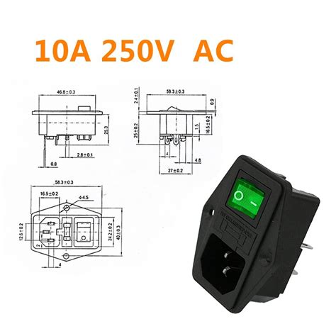 Snapklik Com 4 Sets IEC320 C14 Inlet Module Connector Fuse Switch Male Power Socket W Switch