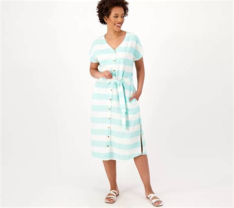 Denim Co Beach Petite Striped Long Shirt Dress Cover Up QVC