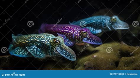 A School Of Cuttlefish Changing Colors And Patterns To Blend Into Their