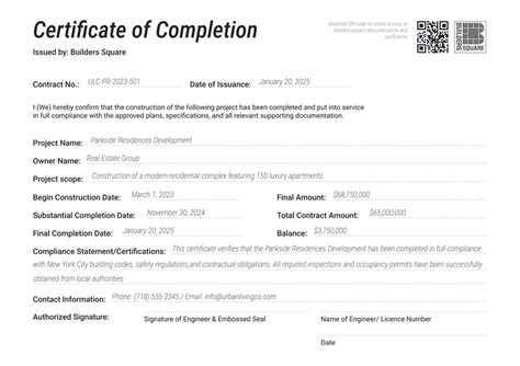 Professional And Trustworthy Construction Completion Certificate Template