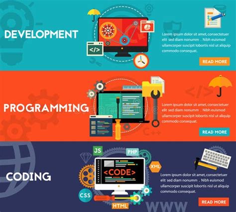 Programming Development And Coding Concept Banners Stock Vector Illustration Of Mockup