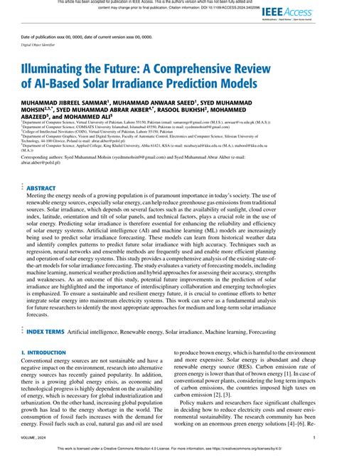 Pdf Illuminating The Future A Comprehensive Review Of Ai Based Solar Irradiance Prediction Models