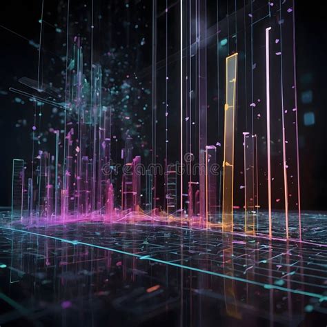 Floating Digital Graph With Geometric Shapes And Glowing Data Points Stock Illustration